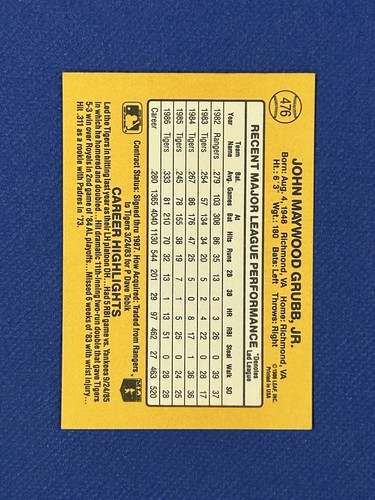 Johnny Grubb signed 1987 Donruss autograph mlb auto #476 | eBay