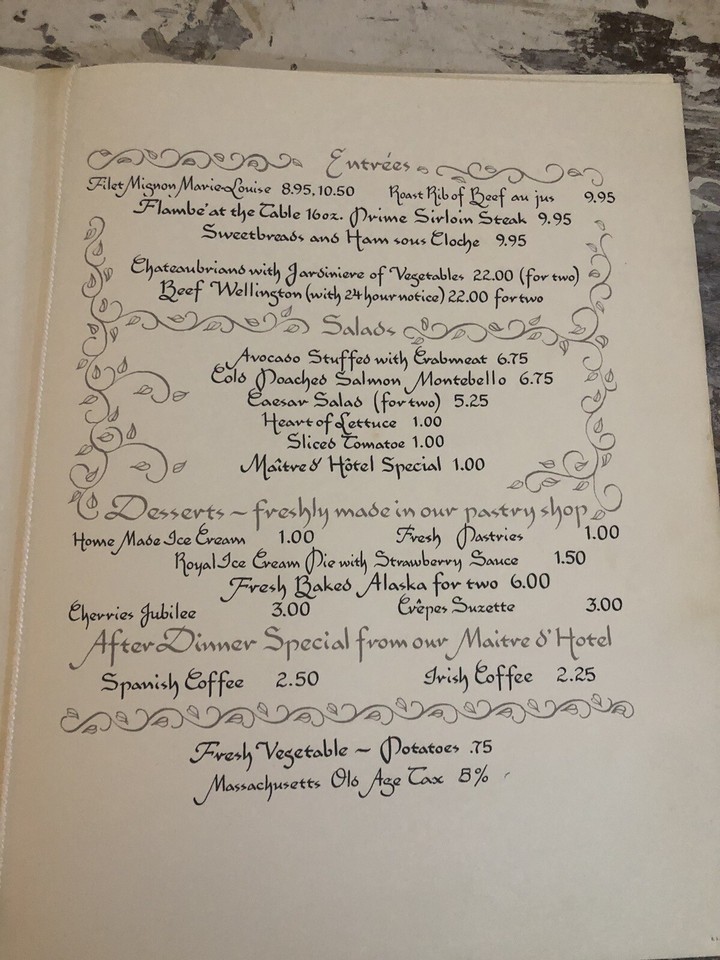 The Cafe Plaza Menu Sheraton Plaza Hotel Massachusetts | eBay
