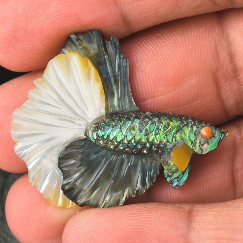 Siamese Betta Fighting Fish Iridescent Multicolor Shell Carving 4.57 g ...