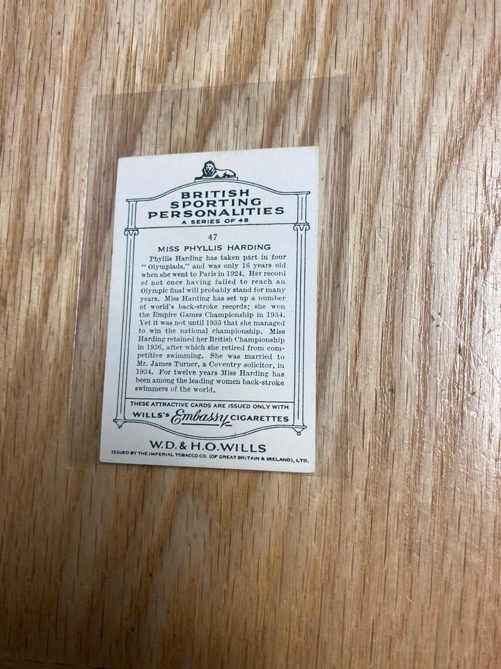 1937 Imperial Tobacco British Sporting Personalities Phyllis Harding ...