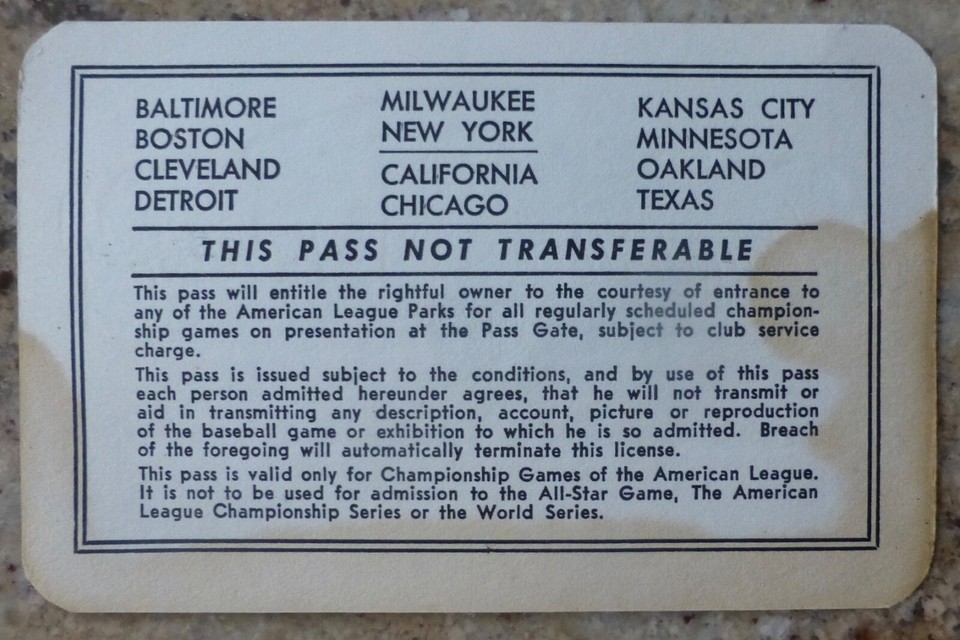 CHARLES D. CASEY STENGEL - 1975 AMERICAN LEAGUE SEASON PASS - HALL OF ...