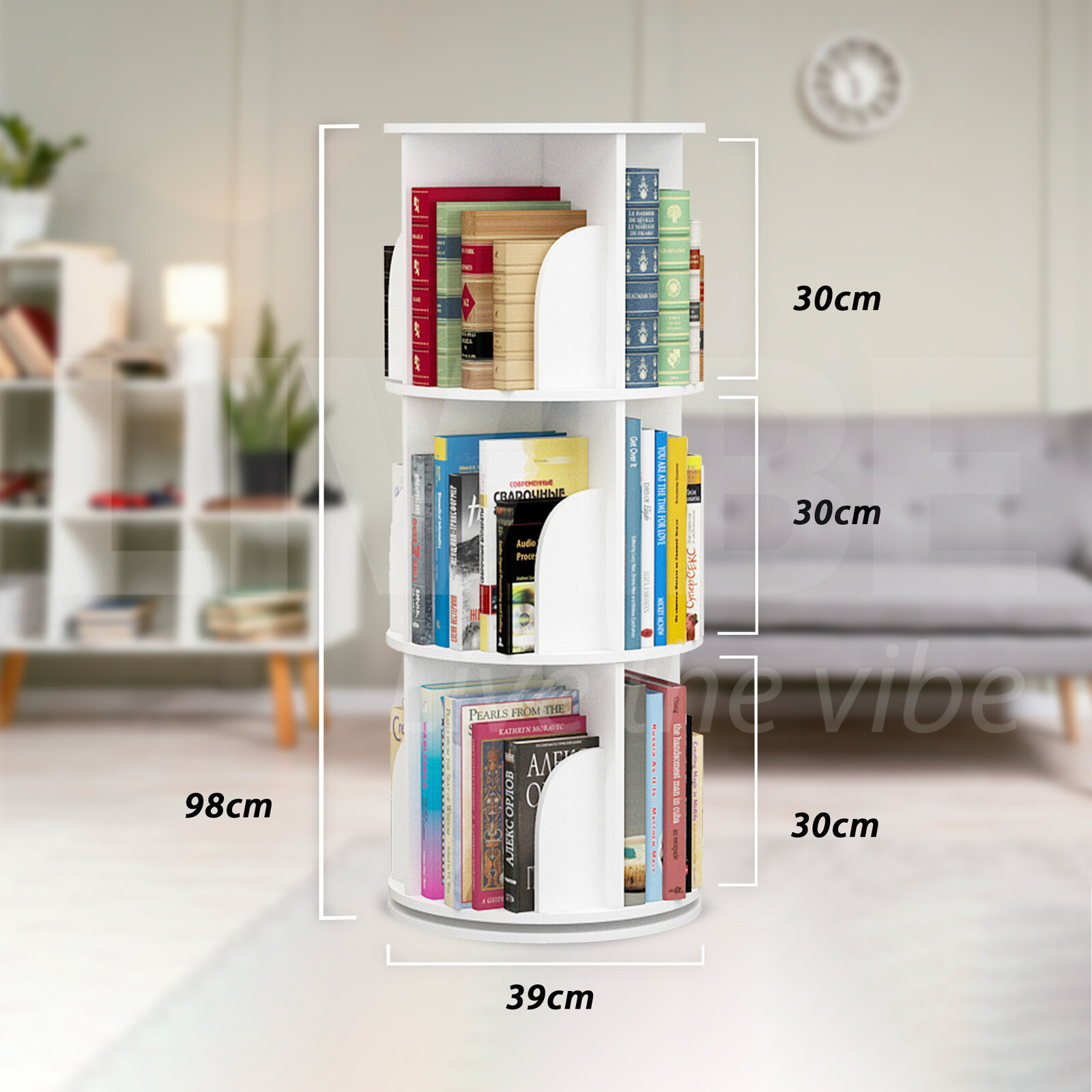 MIUZ Rotating Book Storage Shelf Bookcase Rotating Display Stand White ...