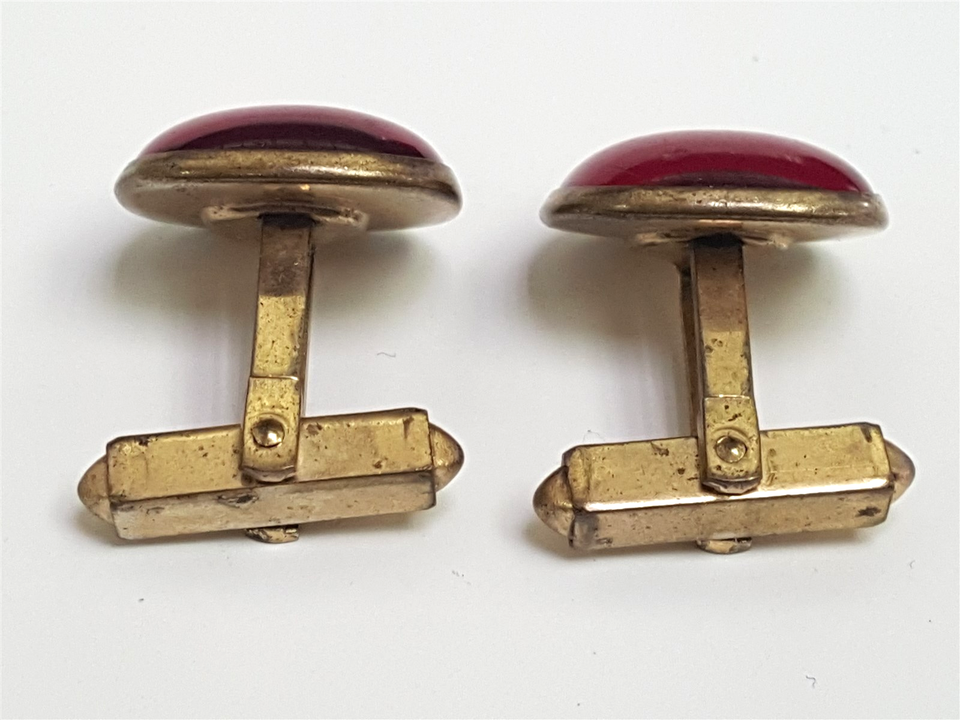 VINTAGE 50's SQUARE GOLD TONE - RED LUCITE SIGNED ANSON CUFFLINKS | eBay