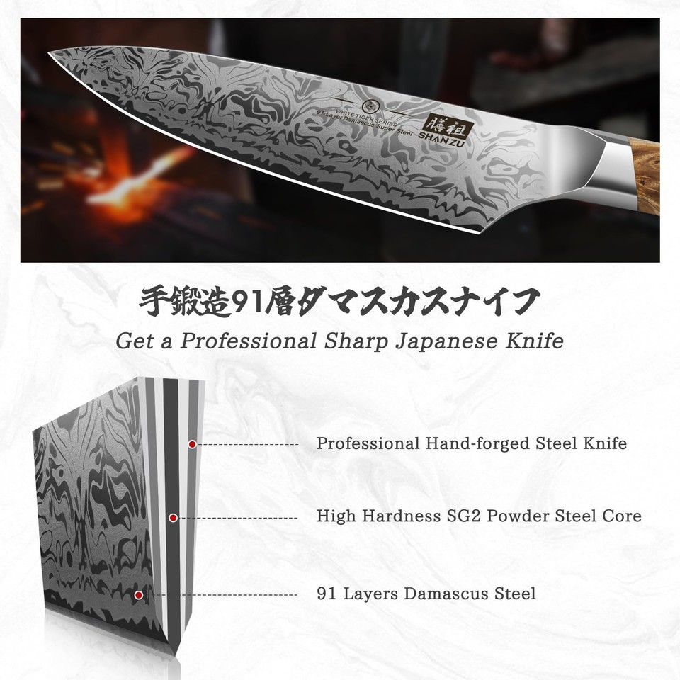 SHAN ZU Japanese Knife Damascus Chef Knife SG2 Powder Steel Knives with ...