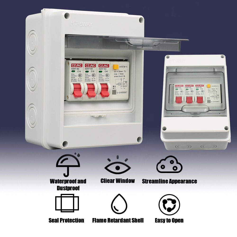 5 Way Mini Consumer Unit Garage Caravan Shed Boat 40A 30Ma RCD 2 MCBS ...