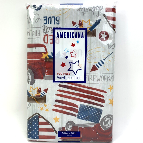 4th of July Vinyl Tablecloth Flannel Back 52x90 Oblong Patriotic ...