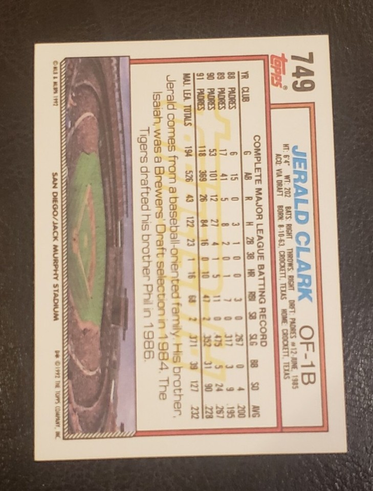 1992 Topps Gold Winner Baseball # 749 Jerald Clark | eBay