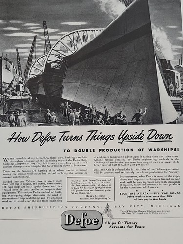 1943 Defoe Shipbuilding Company Fortune WW2 Print Ad Battleship War ...