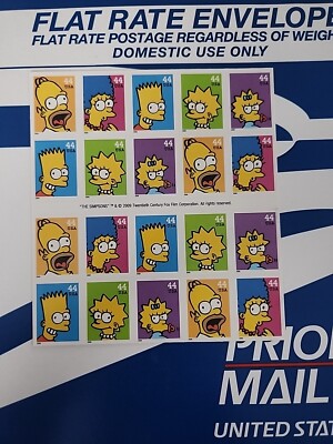 2009 "The Simpsons" postage stamp sheet. USA 44 cent stamps | eBay
