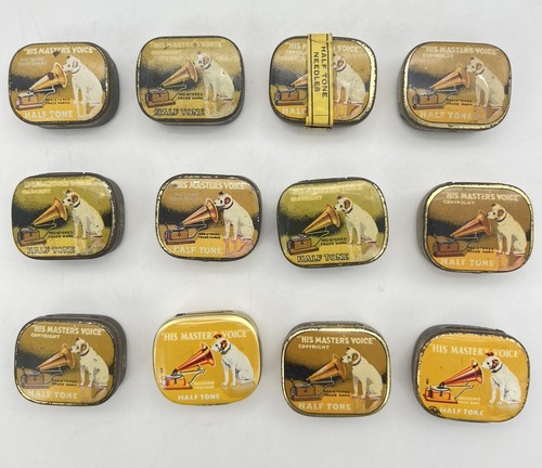 Lot of 12: His Master’s Voice HMV Nipper - Gramophone WITH Needle Tins ...