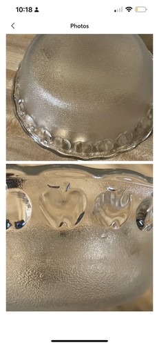 Nice glass frosted bottom bowl with apples on side of top | eBay