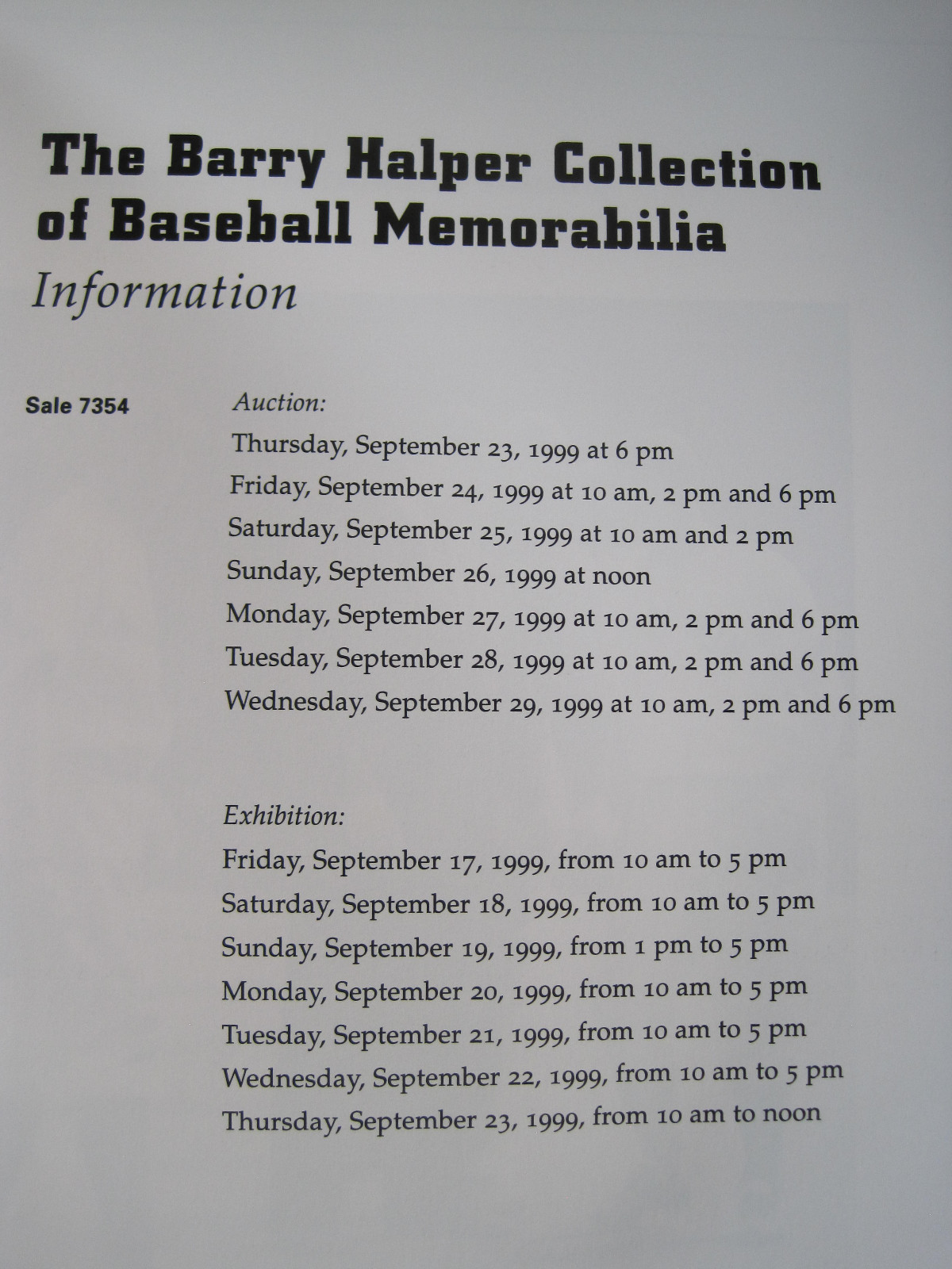 SOTHEBY'S THE BARRY HALPER COLLECTION OF BASEBALL MEMORABILIA ...