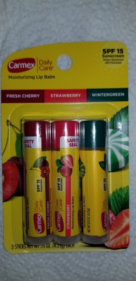 CARMEX DAILY CARE 3PK LIP BALM CHAPSTICK Cherry, Strawberry ...