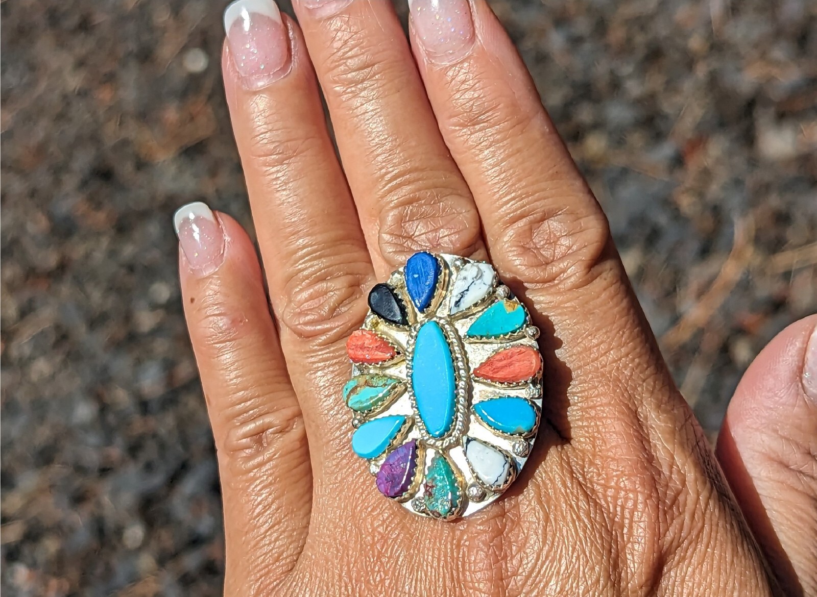 Navajo Ring Native American Handmade Cluster Turquoise NA Jewelry Sz 10 ...