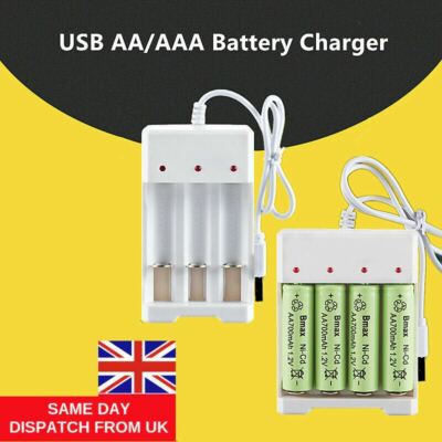USB Plug Fast Battery Charger for AA AAA Rechargeable Batteries 4 or 3 ...