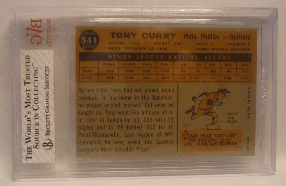 GRADED BECKETT BVG 4.5 VG-EX+ TONY CURRY 1960 Topps Baseball Card #541 ...
