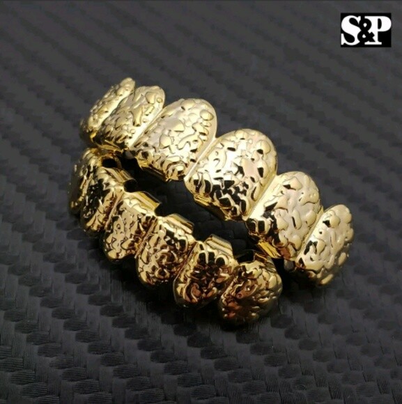 Gold Plated Brass Hip Hop Rapper's Teeth Golden Nugget Grillz Top ...