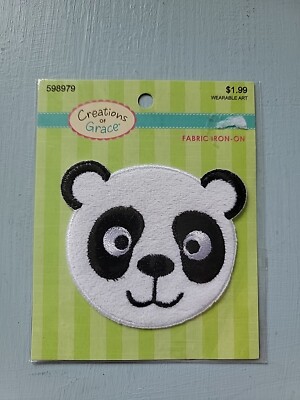 New Creations of Grace Panda Bear Face Applique Patch Fabric Iron Sew ...