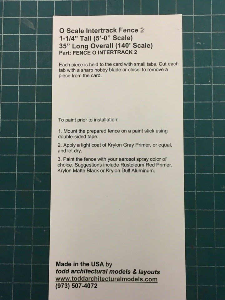 O Scale Laser Cut Intertrack Fence 1-1/4" Tall x 35" Long (5 Pc ...