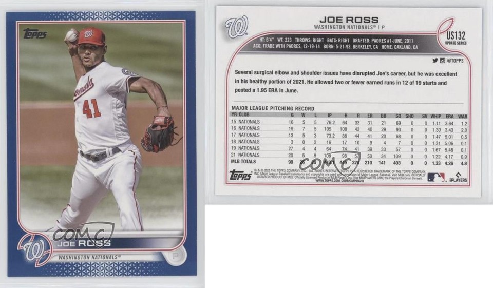 2022 Topps Update Royal Blue Joe Ross #US132 0y59 | eBay UK