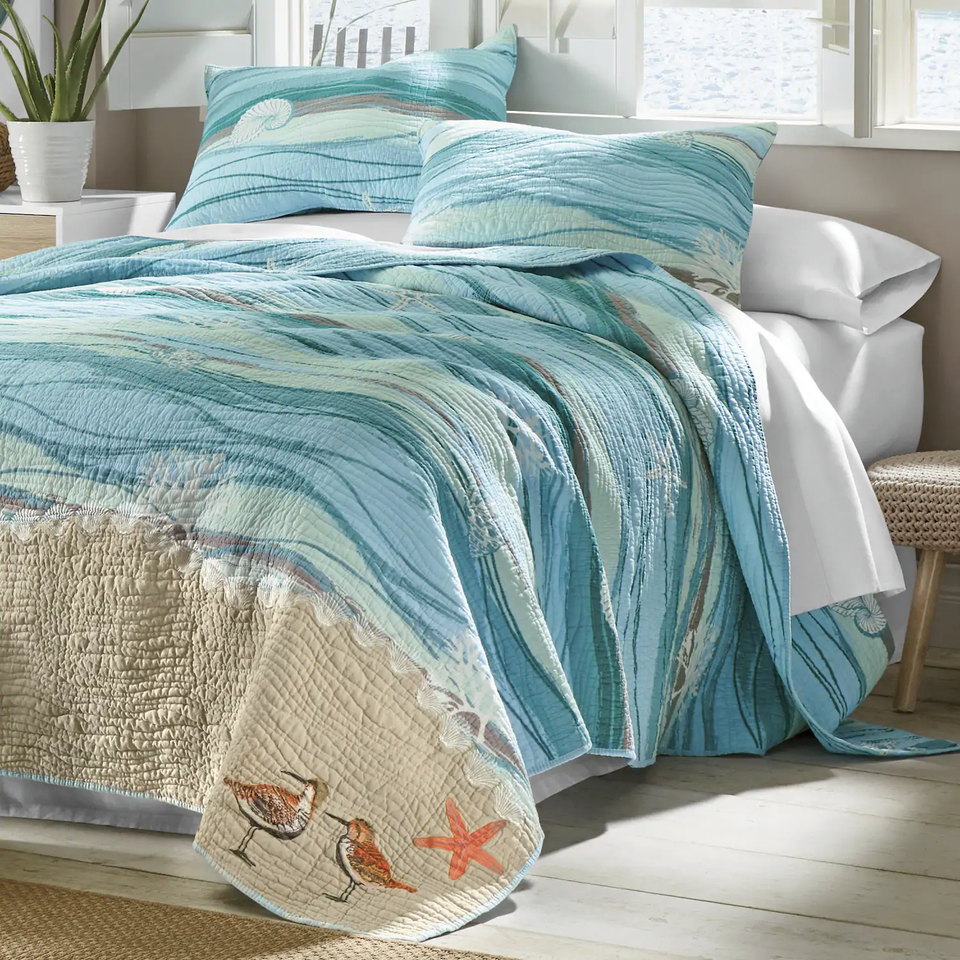 NEW! ~ BEACH OCEAN NAUTICAL SAND BLUE AQUA TEAL AQUA SEA SHELL CORAL ...
