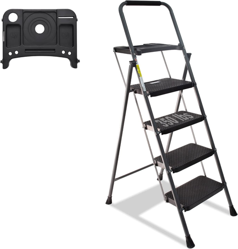 4 Step Ladder, Lightweight Folding 4 Step Stool with Tool Platform ...