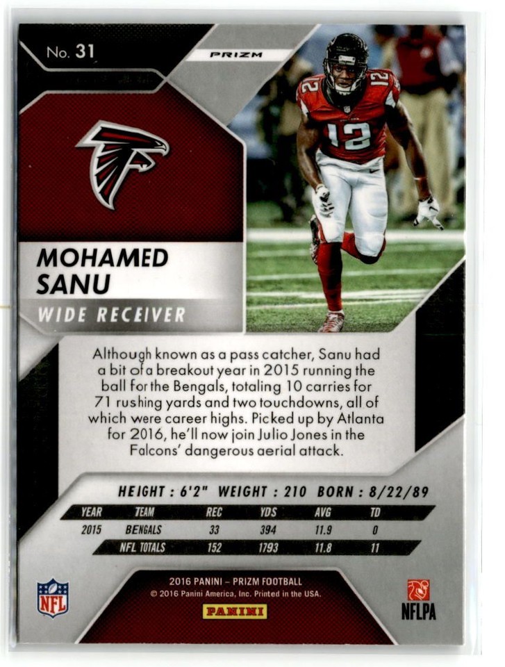 Mohamed Sanu Atlanta Falcons 2016 Panini Prizm Flash #31 | eBay