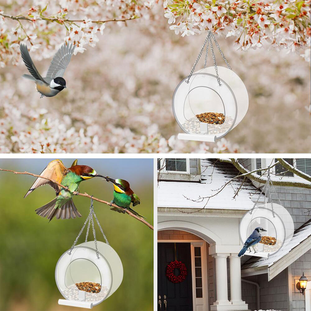 Outdoor Hanging Bird Feeder Acrylic Feeding Station Round Parrot Food ...