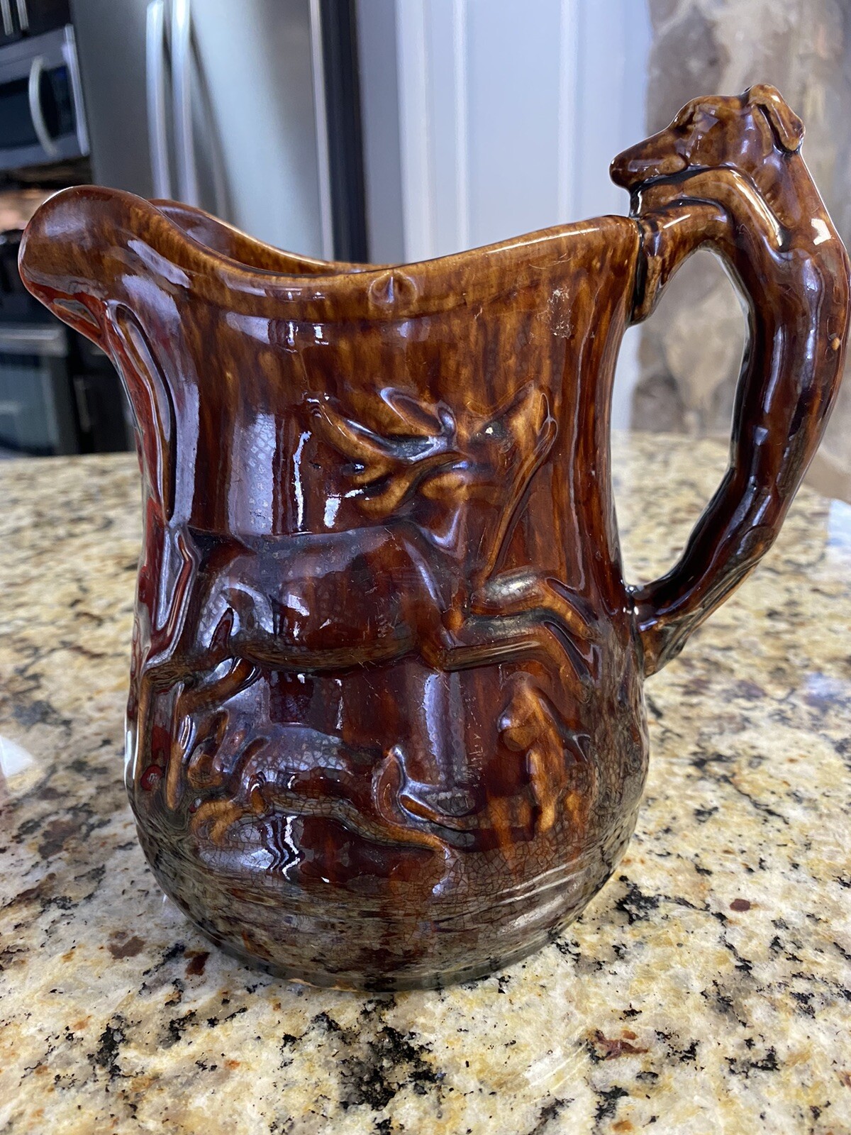 BENNINGTON-ROCKINGHAM OUTSTANDING VINTAGE DOG HANDLED PITCHER | eBay