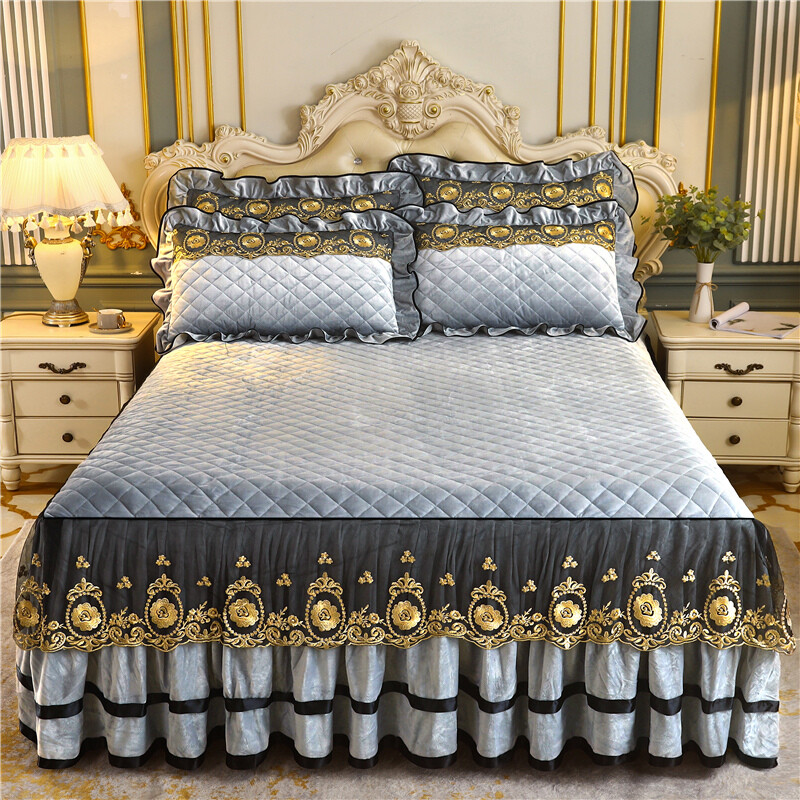 Solid Lace Velvet Bed Sheet Set Queen King Size Bedspreads Vintage ...
