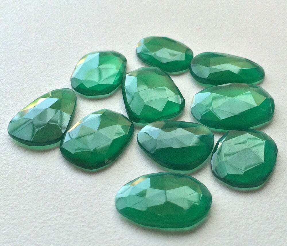 17-19mm Green Chalcedony Rose Cut Flat Back Cabochons, Green Faceted ...