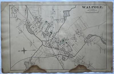 Original 1876 Walpole & Norfolk Map,Mass MA,Old,Vintage,Stetson Lewis ...