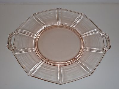 Vintage Cambridge Decagon Pink Depression Glass Handled Serving Plate ...