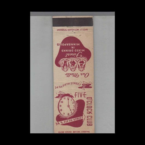 Matchbook Cover Monkey Five O'clock Club Minneapolis, MN | eBay