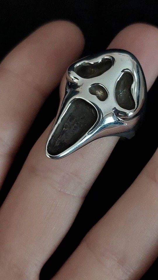 Sterling Silver Ghost Face Ring – Vintage Gothic Horror Skull Ring for ...
