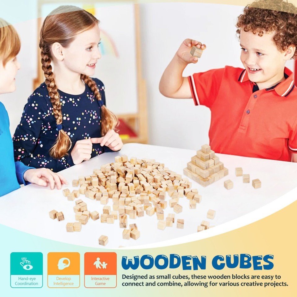 300 Pcs Square Wood Block Unfinished Blocks Puzzle Making for Crafts ...