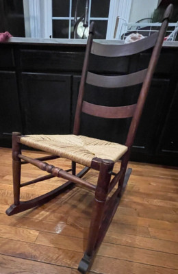 Antique Ladder Back Rocking Chair Small Woman Child Wood Woven Seat VTG ...