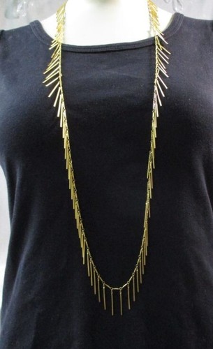 Long Pipe Necklace Gold Tone Fringe Rods Statement Dangle Bar Chain 39 ...
