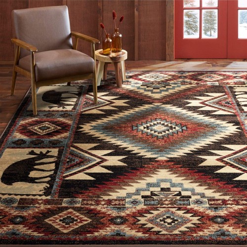Buffalo Southwest Rustic Area Rug, Brown/Red, 5'2"x7'2", Rectangular ...
