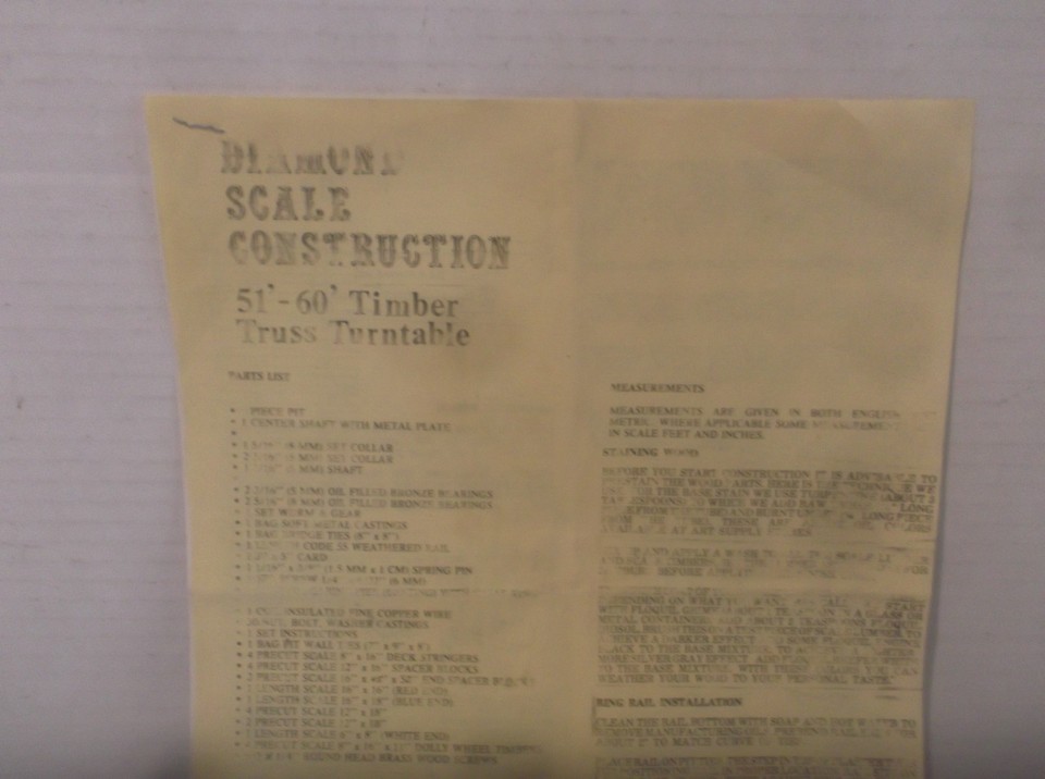 DIAMOND SCALE 60 Ft Timber Bridge Turntable Kit HO HOn3 No Reserve ...