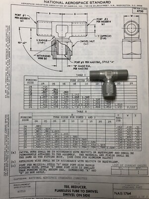 NAS1764D040404 1/4” Flareless Tube Swivel Tee, Swivel On Tee | eBay