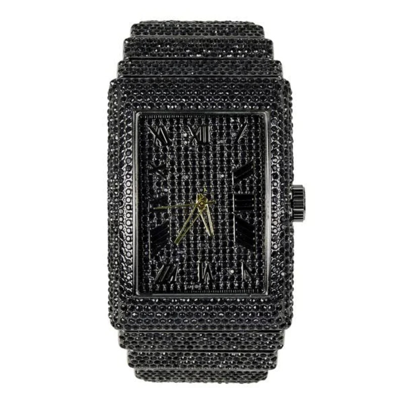 Men's Watch Square Round Luxury Chandelier Hip Hop Full Iced & Bracelet ...