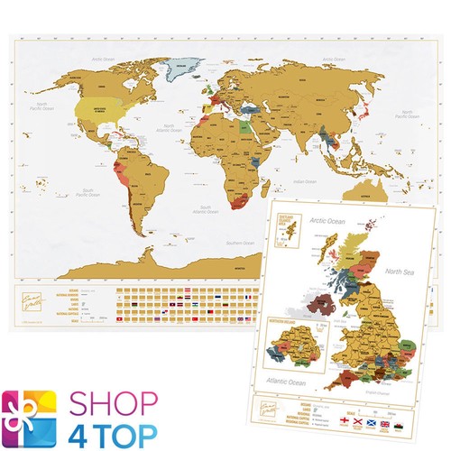 World And UK Scratch Map Set Travel Tracker Journal Wall Poster White ...