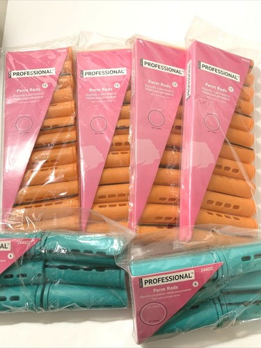 60 Professional Orange and Green Perm Rods 11/16 (48)- 7/8 (12) Elastic ...