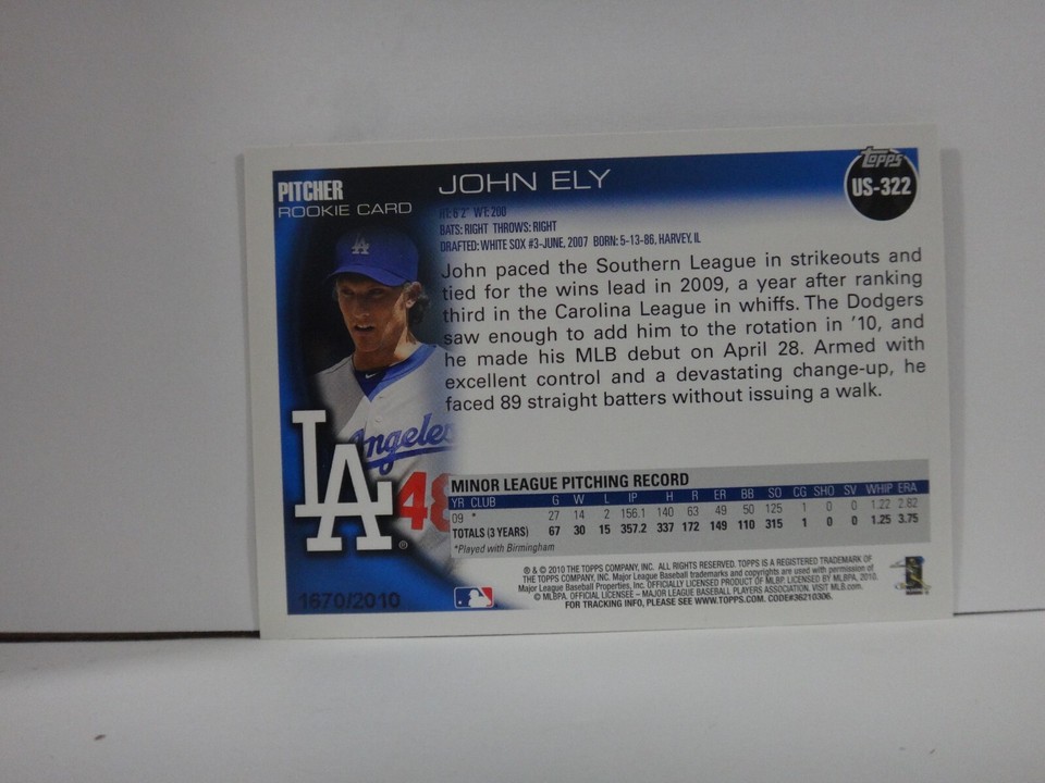 2010 Topps Update Gold /2010 John Ely #US-322 Rookie RC | eBay