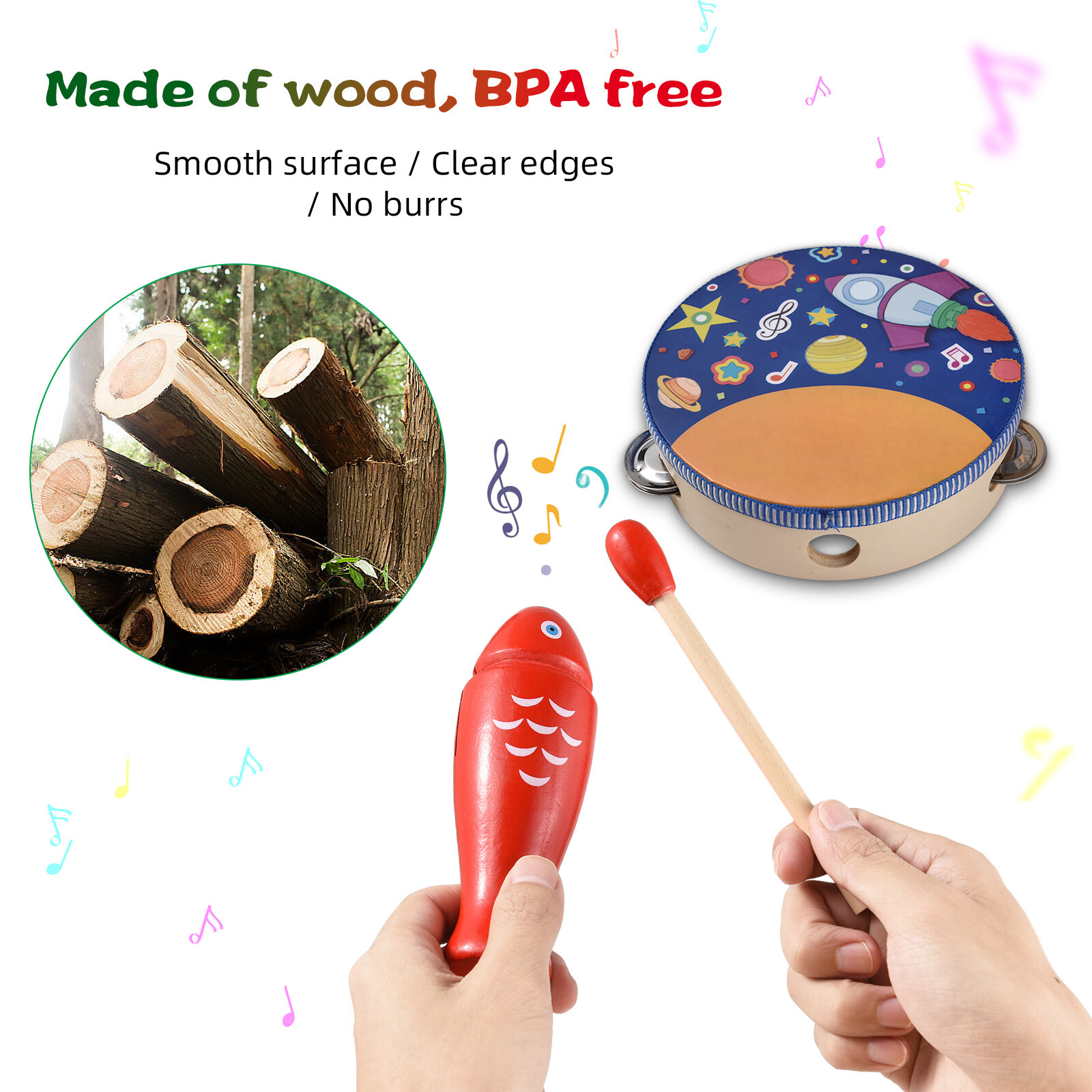 10Pcs Wooden Percussion Instruments Set Musical Instruments Interesting ...