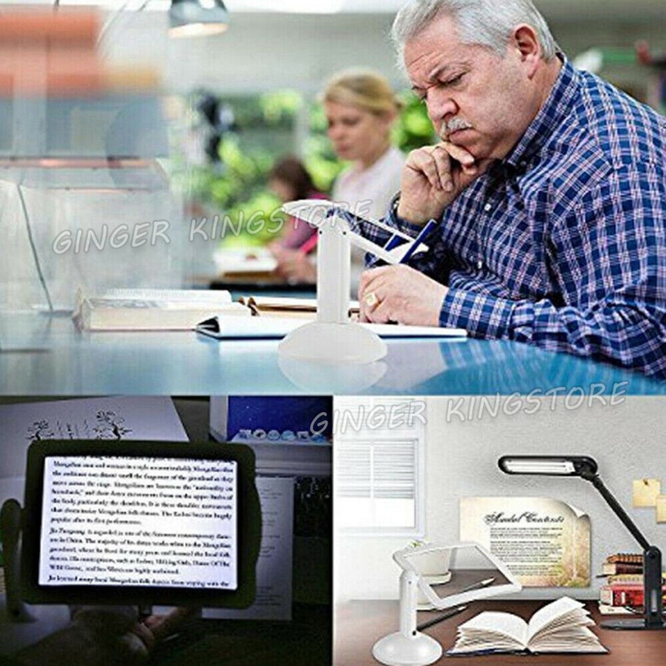 Desk Magnifier Magnifying Glass Holder LED Light Tool Large Lens ...