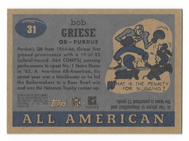 BOB GRIESE 2005 Topps All American Football # 31 Purdue Boilermakers ...
