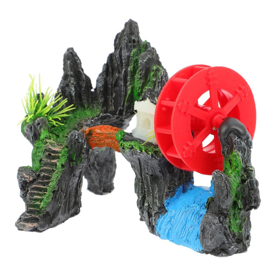 Fish Tank Simulation Rockery Waterwheel Decor Small Aquarium Mountain ...