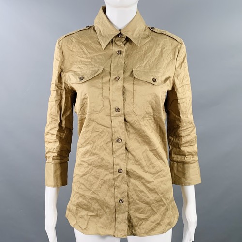 PRADA Size 4 Khaki Cotton Blend Wrinkled 3/4 Sleeves Shirt | eBay